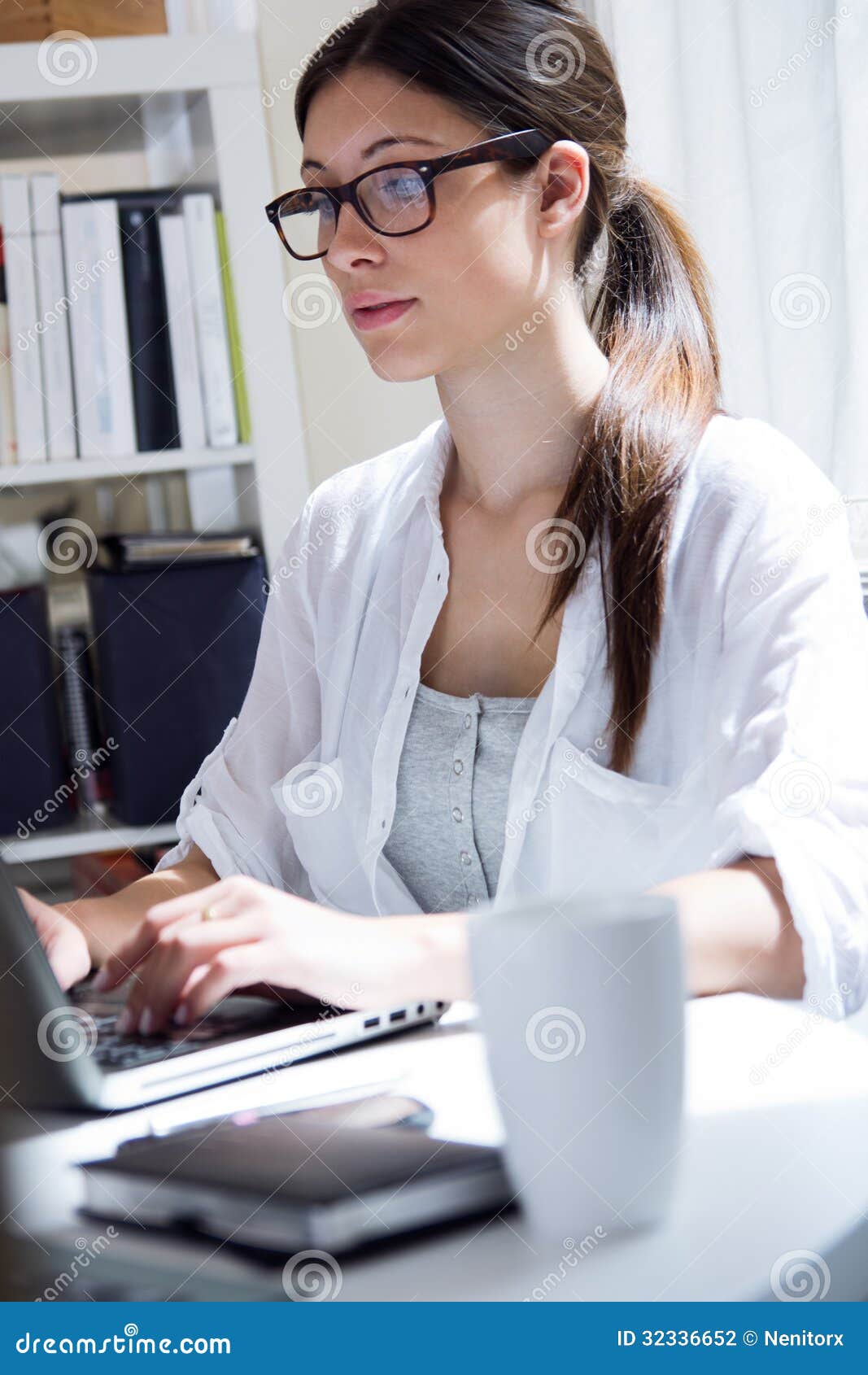 Young Woman Using Her Laptop at Home Stock Photo - Image of life, house ...