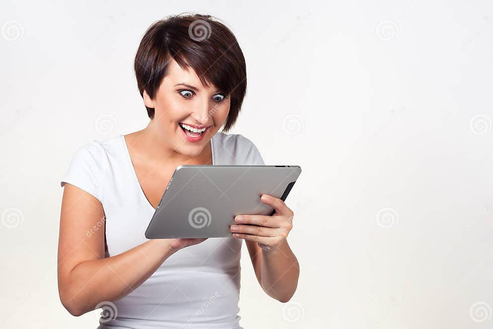 Young woman using iPad stock image. Image of relaxation - 21453563