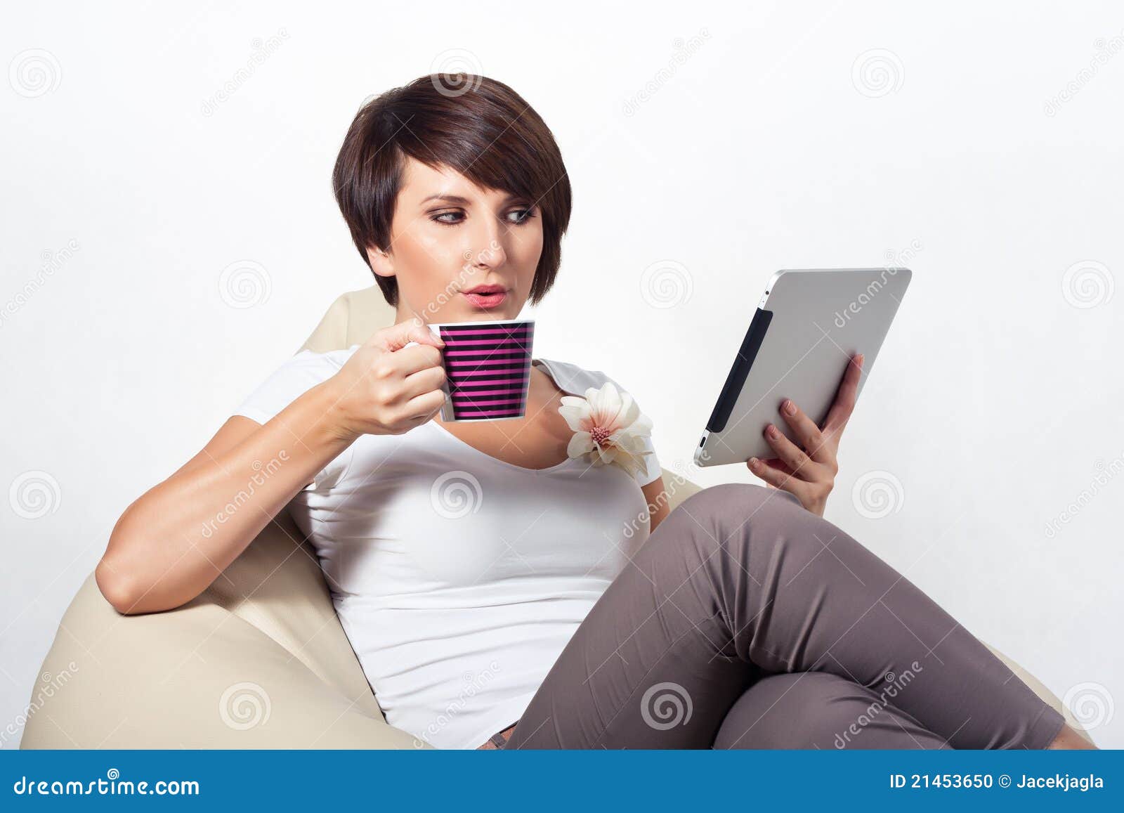 Young woman using iPad stock photo. Image of mobile, notebook - 21453650