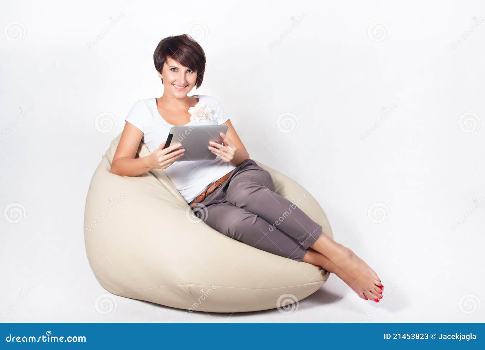 Young woman using iPad stock image. Image of internet - 21453823