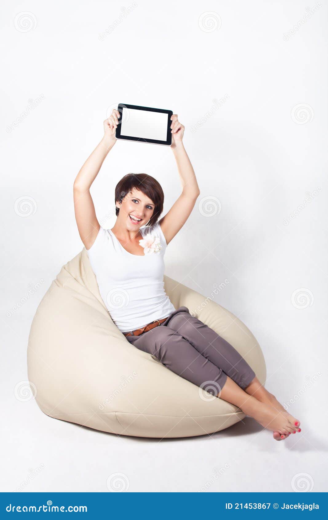 Young woman using iPad stock image. Image of notebook - 21453867