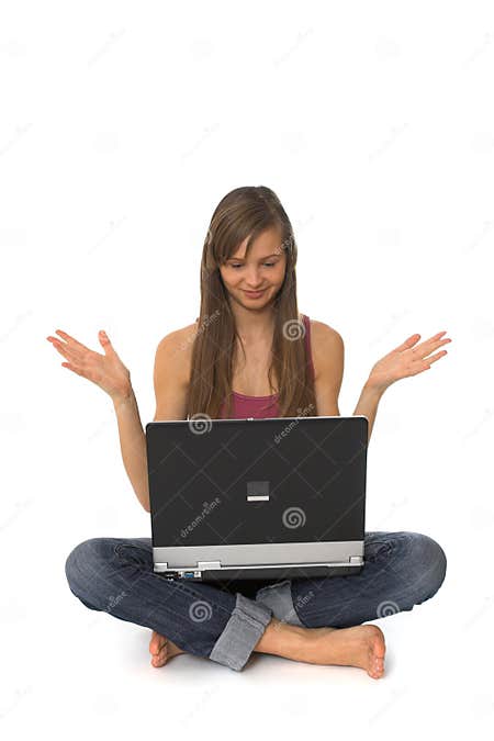 Young woman using laptop stock image. Image of pretty - 3773551