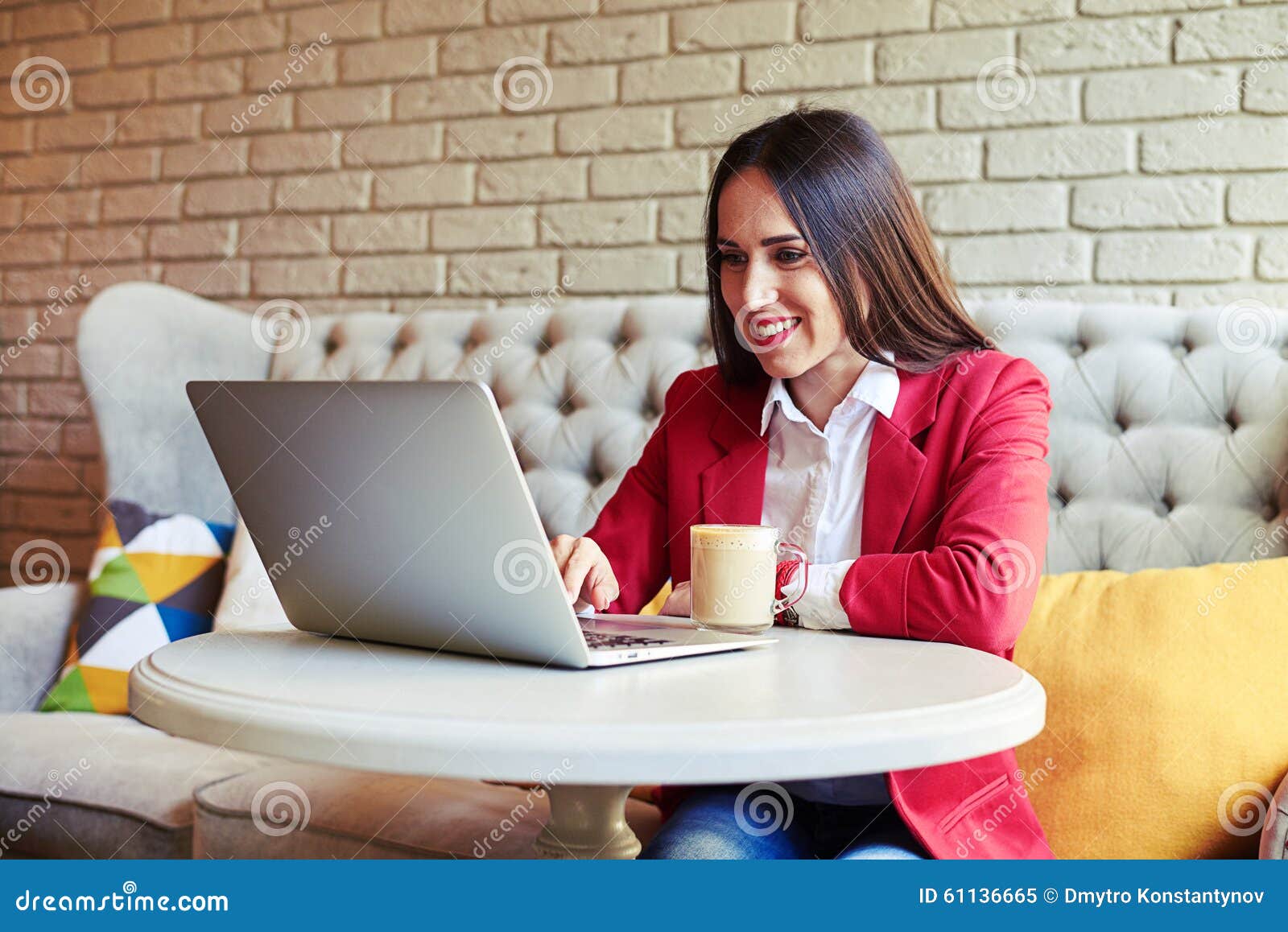 Young Woman Using Laptop in Cafe Stock Image - Image of business ...