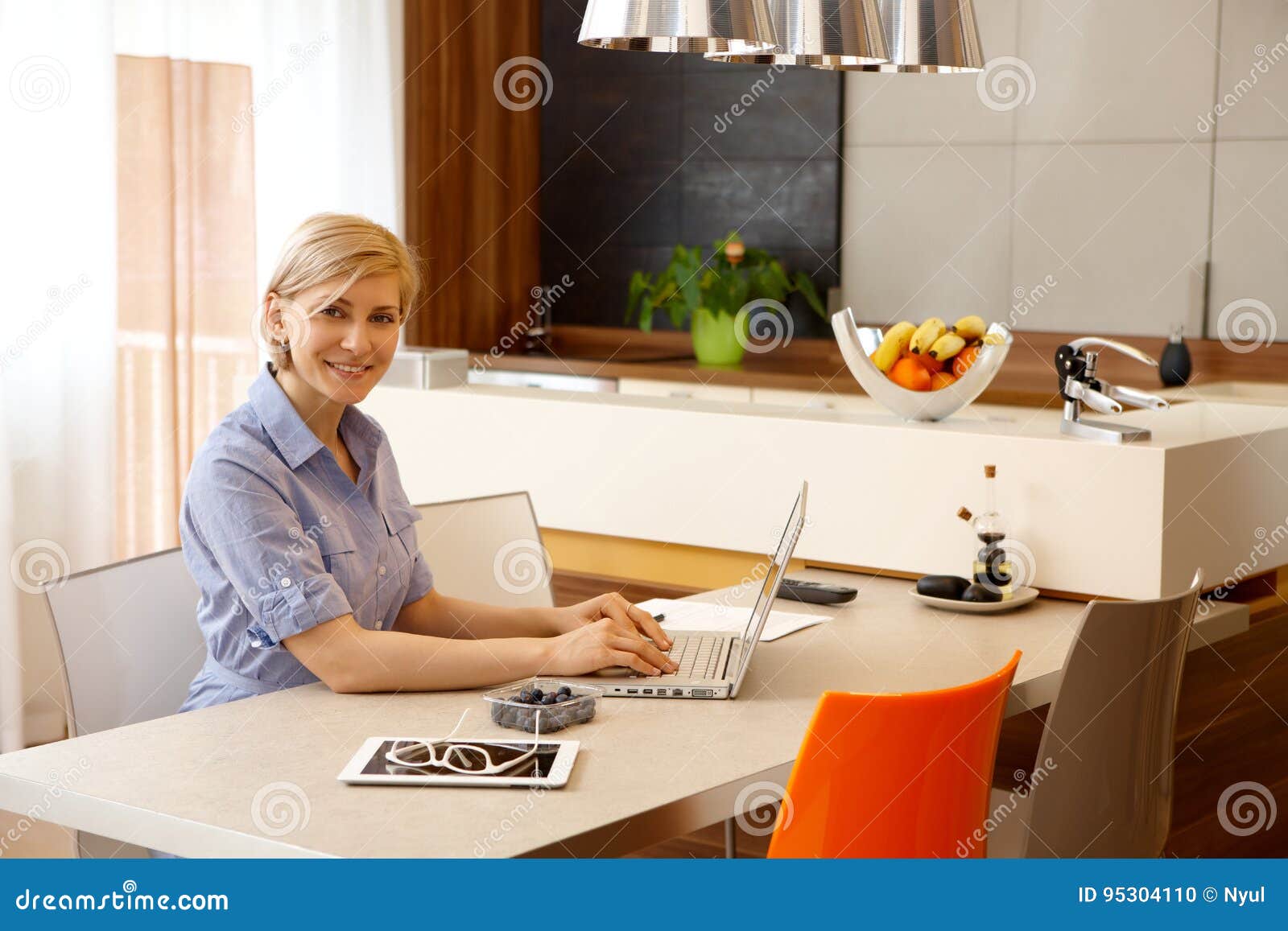 Young Woman Using Laptop at Home Stock Photo - Image of caucasian ...