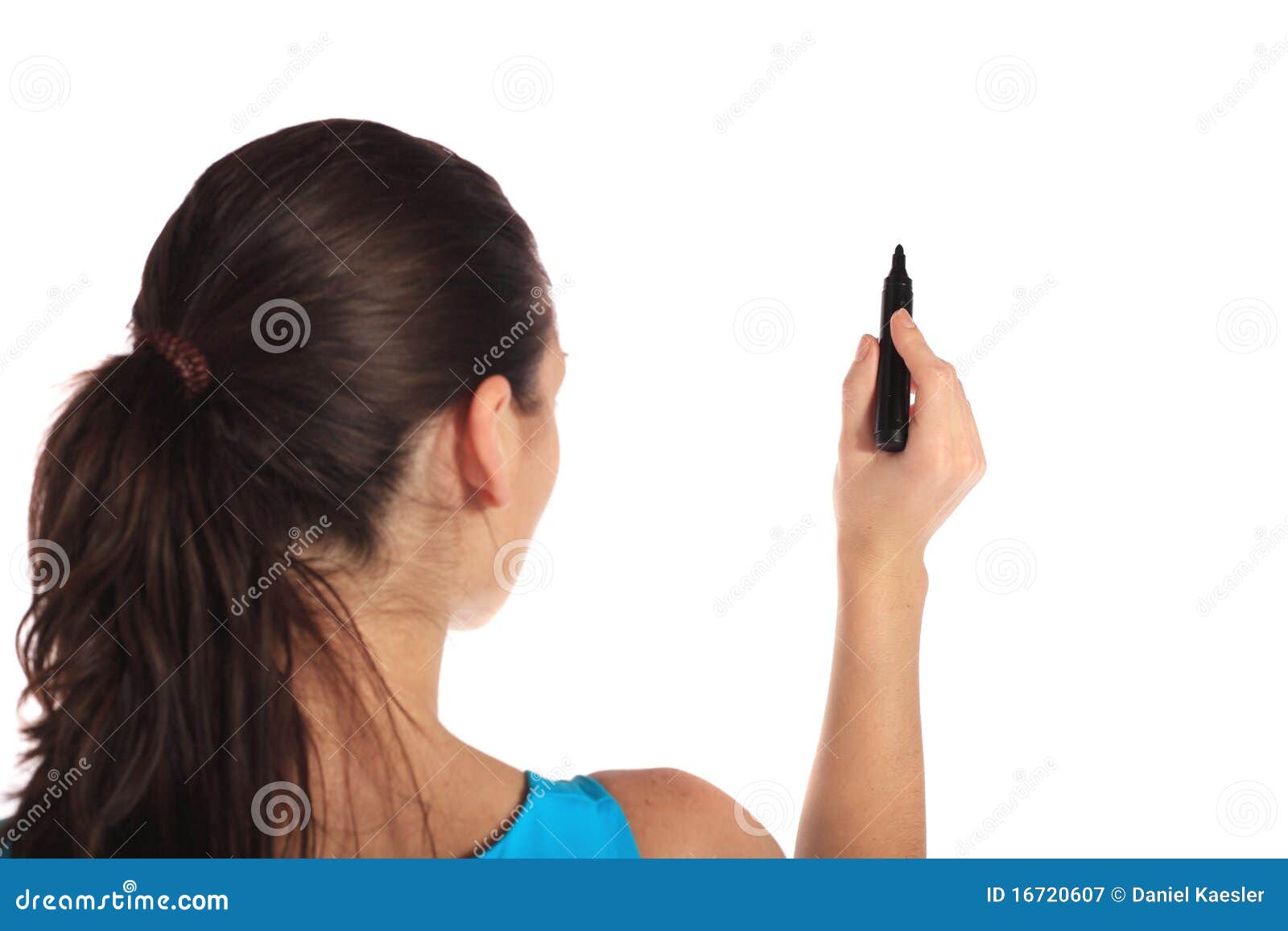 Young woman using a marker stock image. Image of view - 16720607
