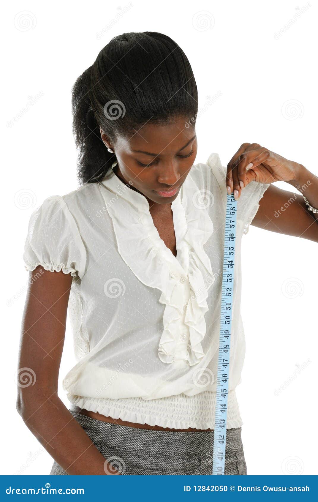 Young Woman Using Measuring Tape Stock Photo - Image of woman, ethnic ...