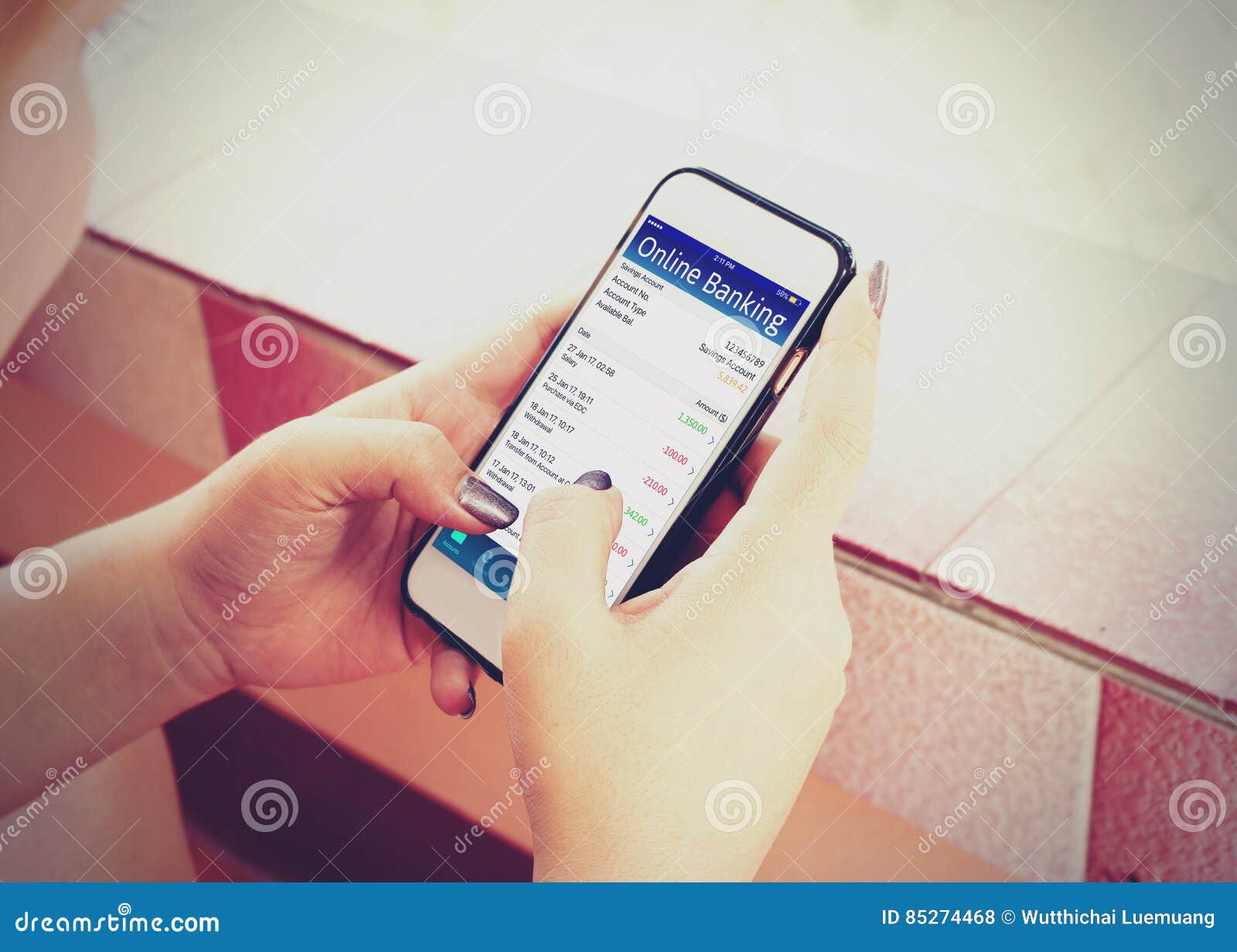 Young Woman Using Mobile Banking with Smartphone. Stock Photo - Image ...