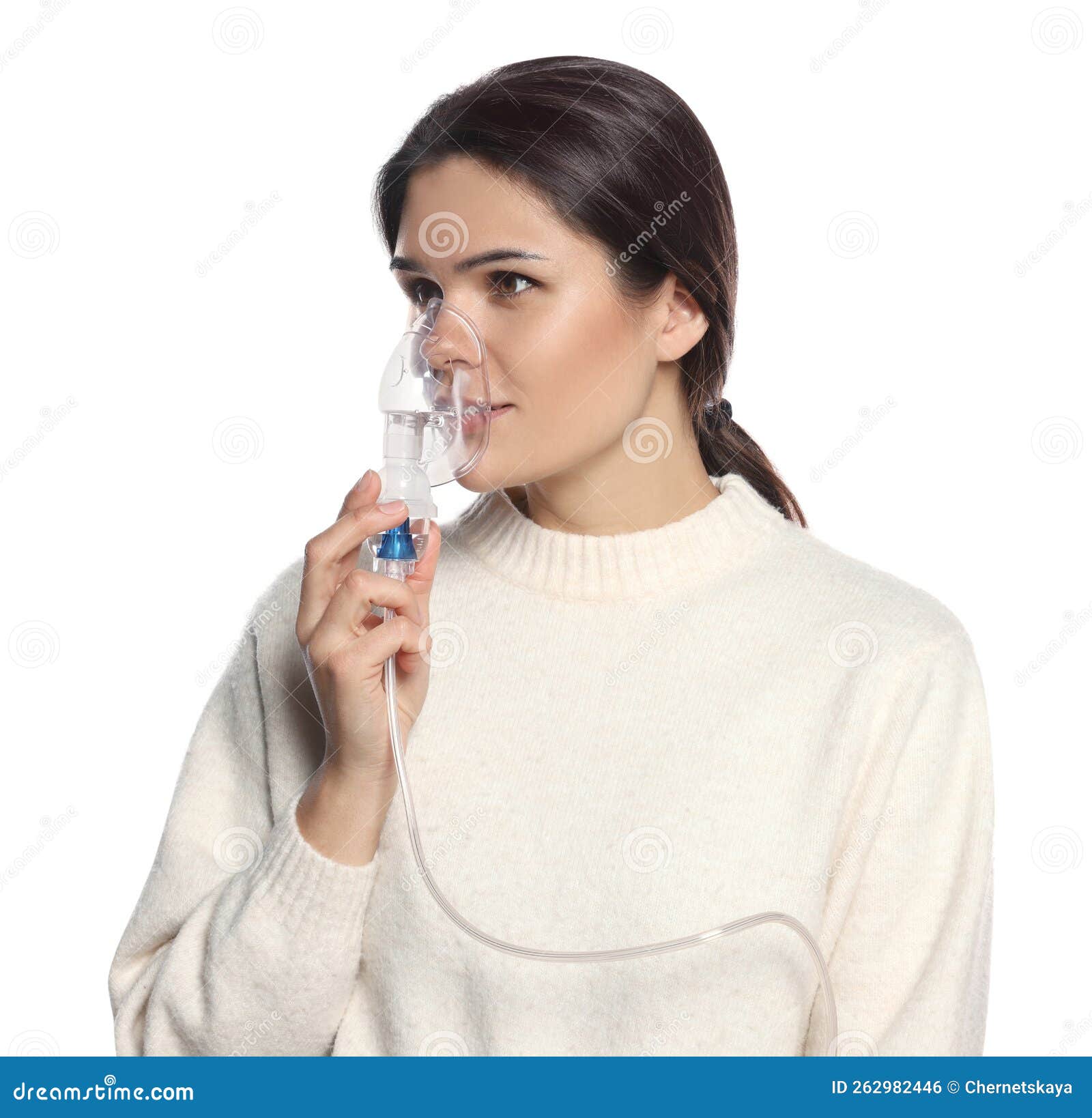 Young Woman Using Nebulizer on White Background Stock Photo - Image of ...