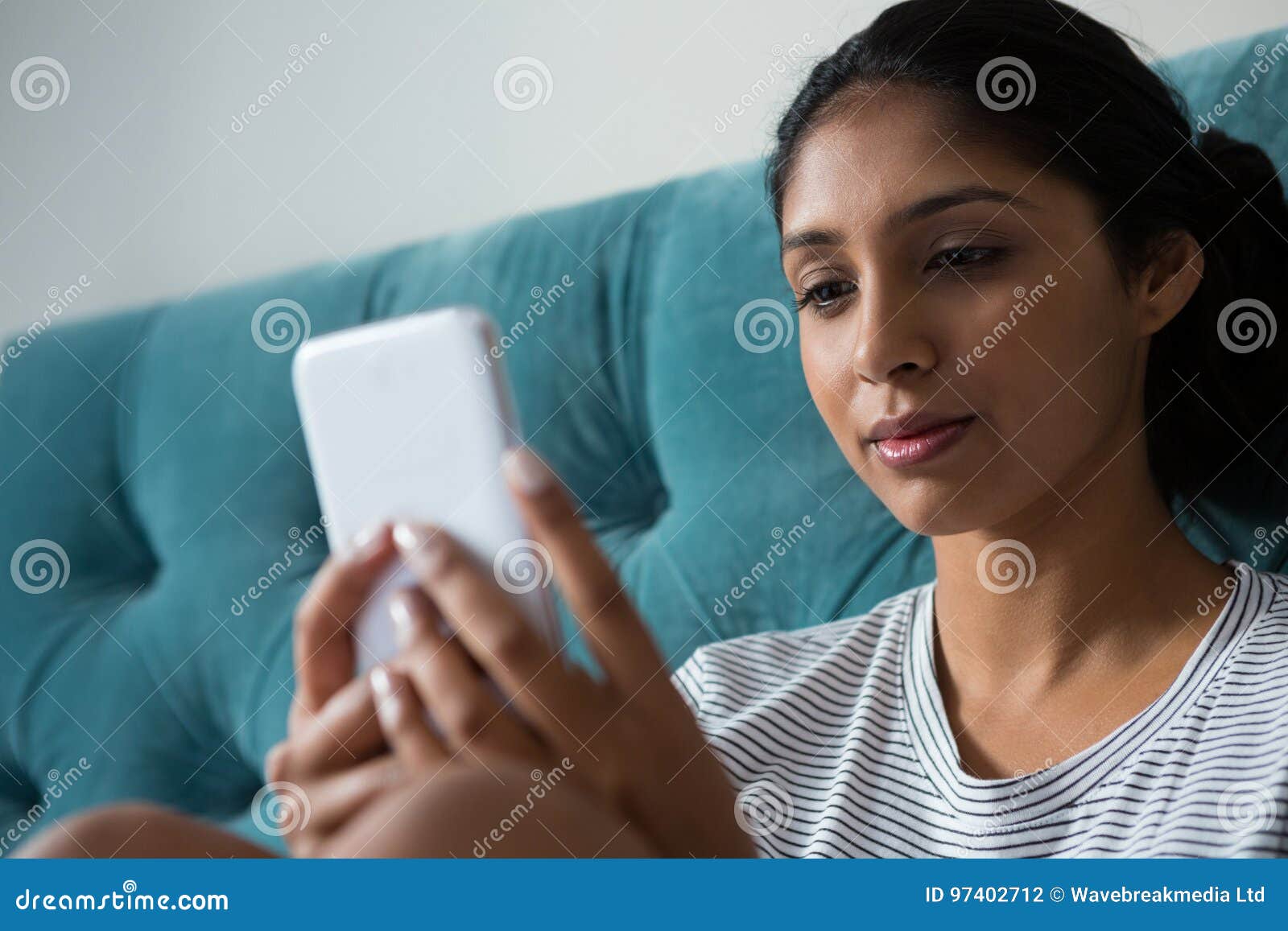 Young Woman Using Phone at Home Stock Photo - Image of messaging, home ...
