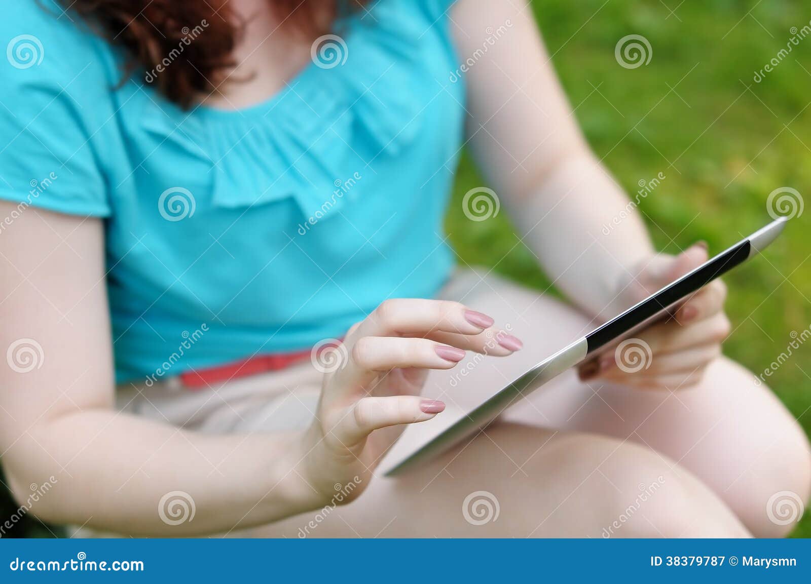 Young Woman Using Tablet Computer Stock Image - Image of outdoors ...