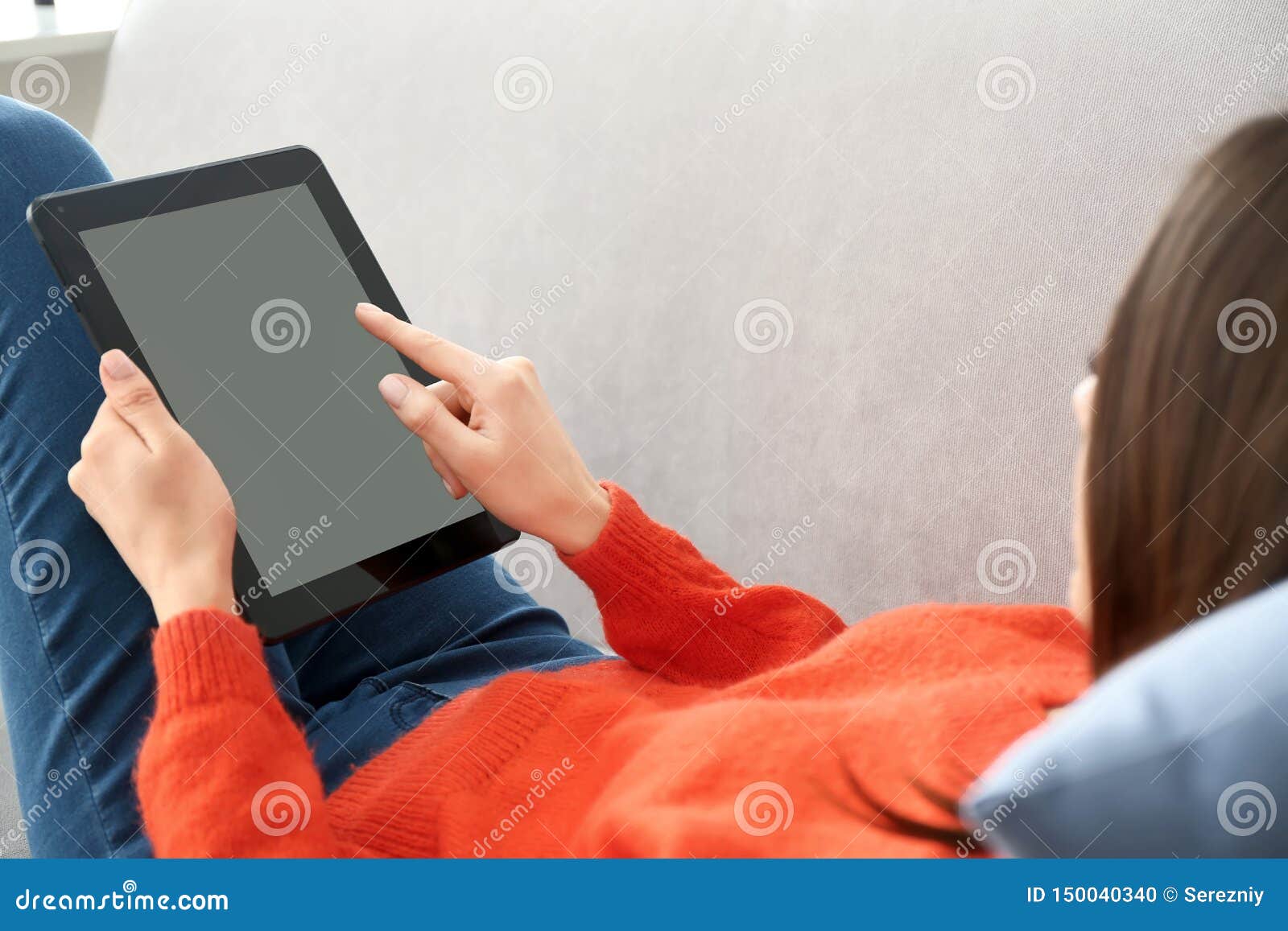 Young Woman Using Tablet Computer at Home Stock Photo - Image of ... Young Woman Using Tablet Computer at Home Stock Photo - Image of ...