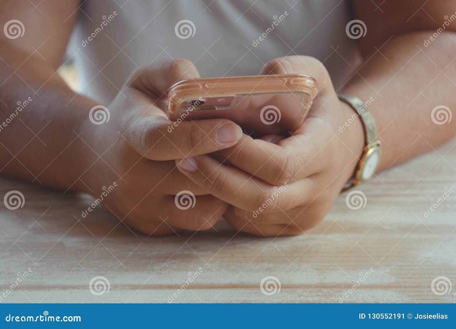 Young Woman Holding a Smartphone, Close-up with Copy Space Stock Image ...