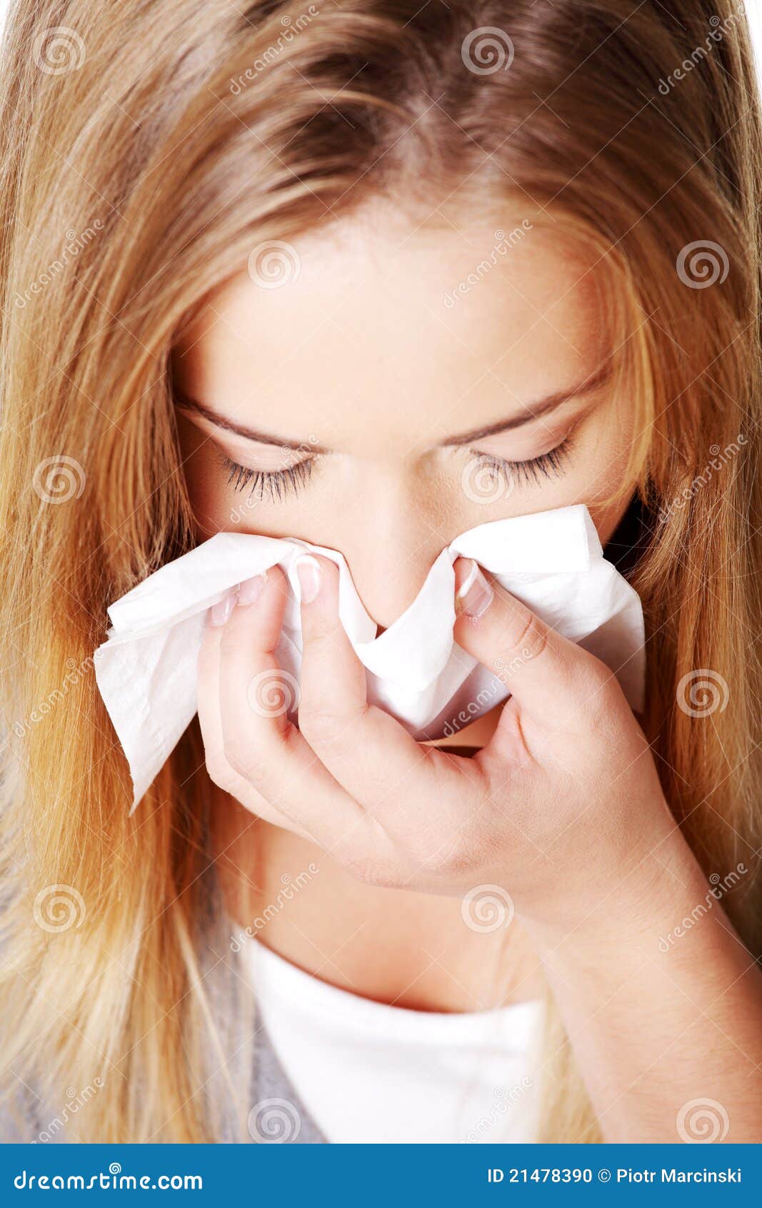 Young Woman Using a Tissue. Stock Photo - Image of infection, portrait ...