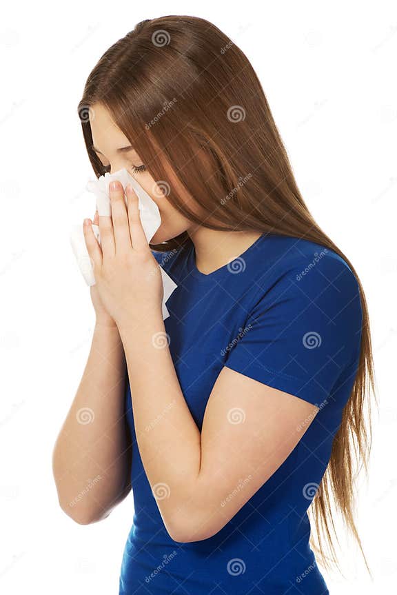 Young Woman Using a Tissue. Stock Image - Image of female, allergy ...