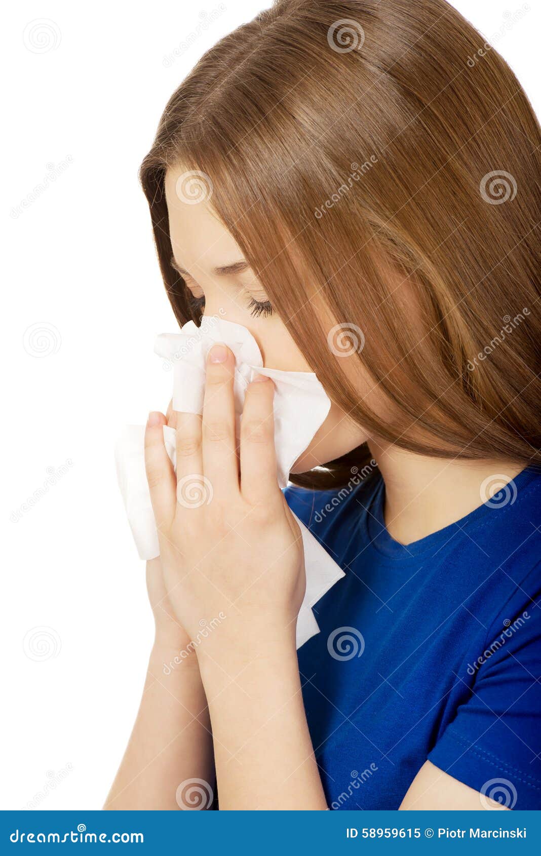 Young Woman Using a Tissue. Stock Image - Image of illness, girl: 58959615