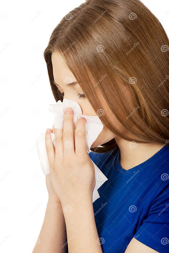 Young Woman Using a Tissue. Stock Image - Image of illness, girl: 58959615