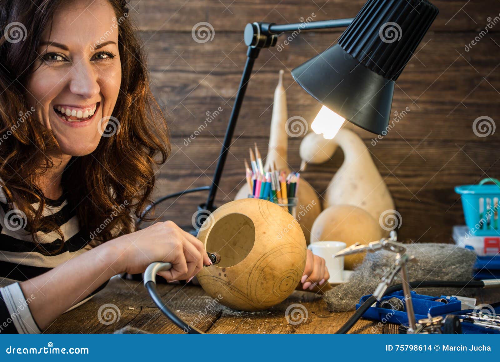 Young Woman Using Tools for Creative Craft Stock Photo - Image of retro ...