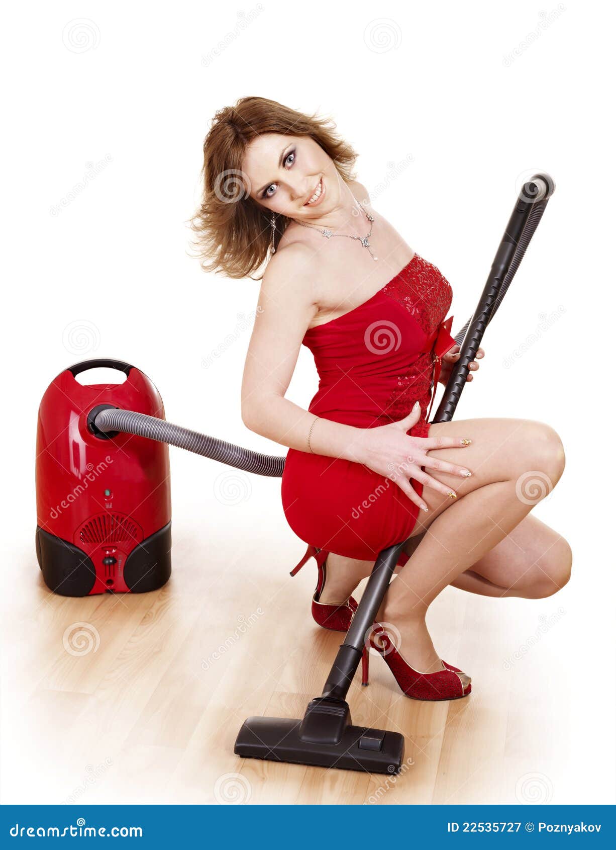 Young Woman Using Vacuum Cleaner Stock Image Image Of Hoover White