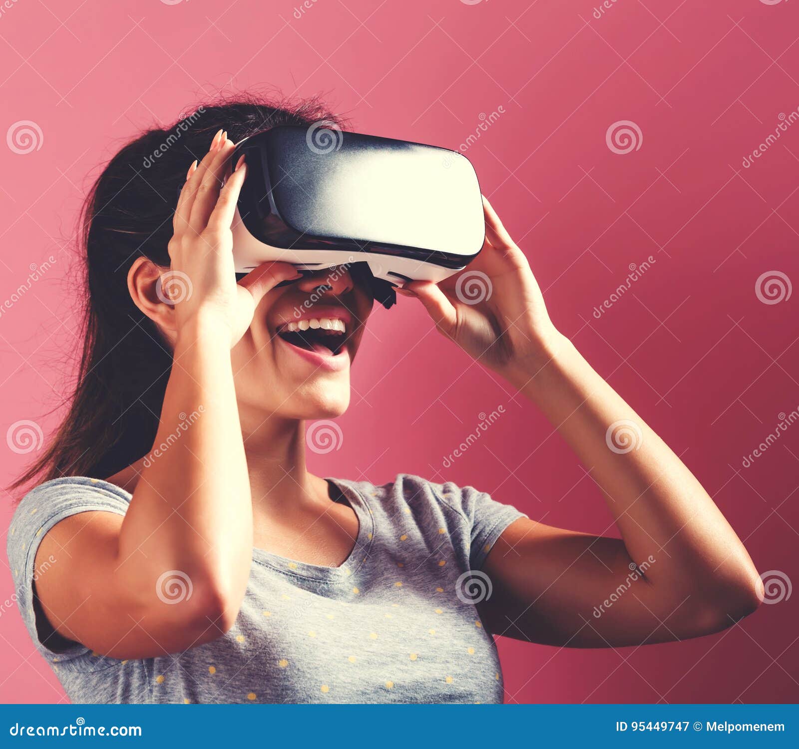 Young Woman Using Virtual Reality Headset Stock Image - Image of person ...