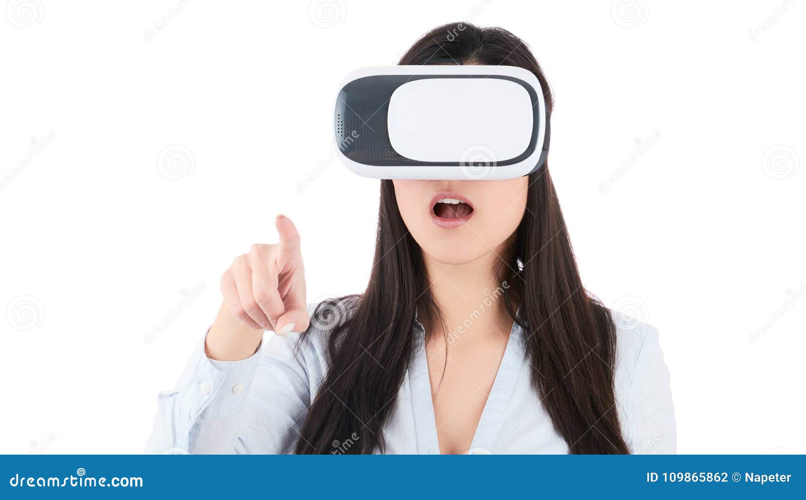 Young Woman is Using VR Headset on White Background Stock Photo - Image ...