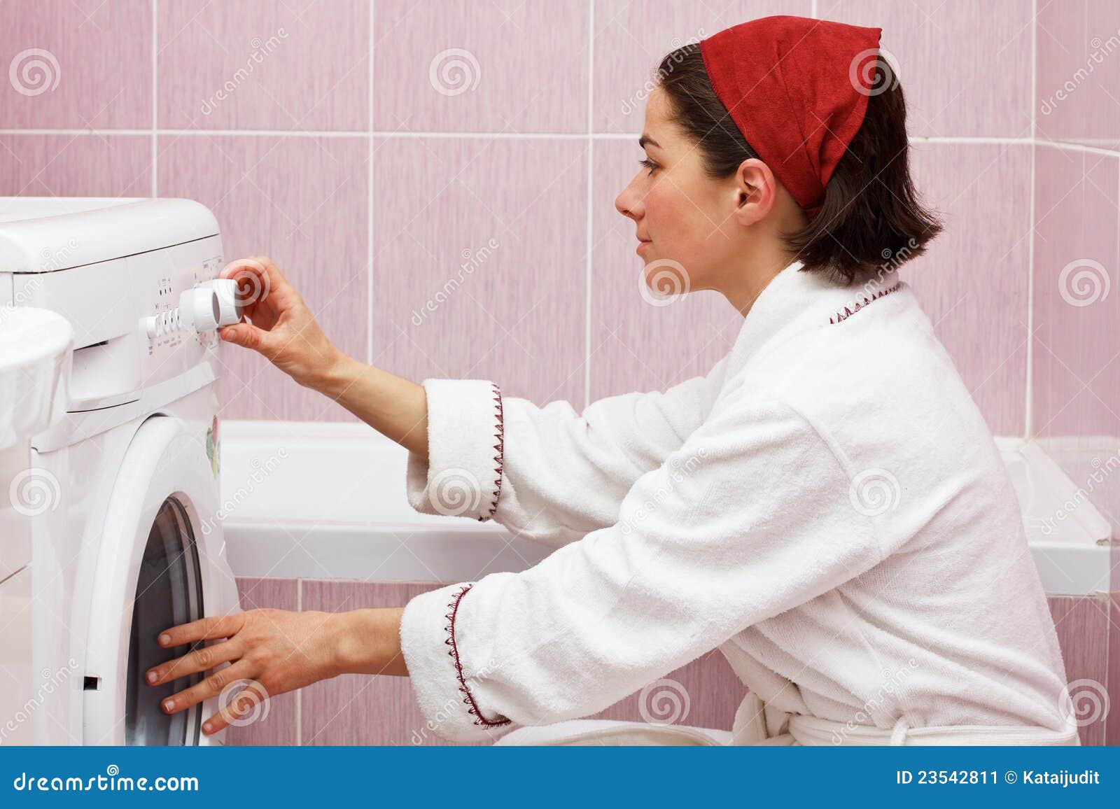 Young Woman Using Washing Machine Stock Image - Image of chores ...