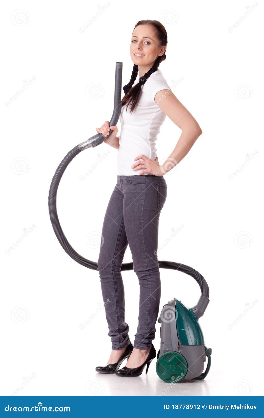 Young Woman with Vacuum Cleaner. Stock Photo - Image of clean, clothing ...