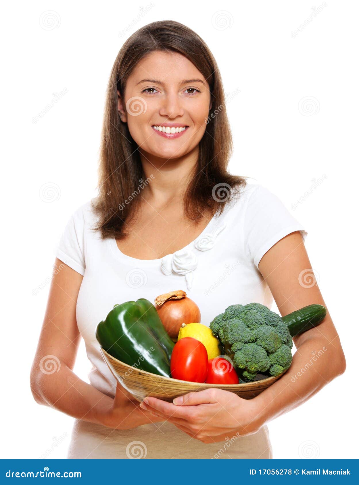 Young Woman with Vegetable Basket Stock Photo - Image of cucumber ...