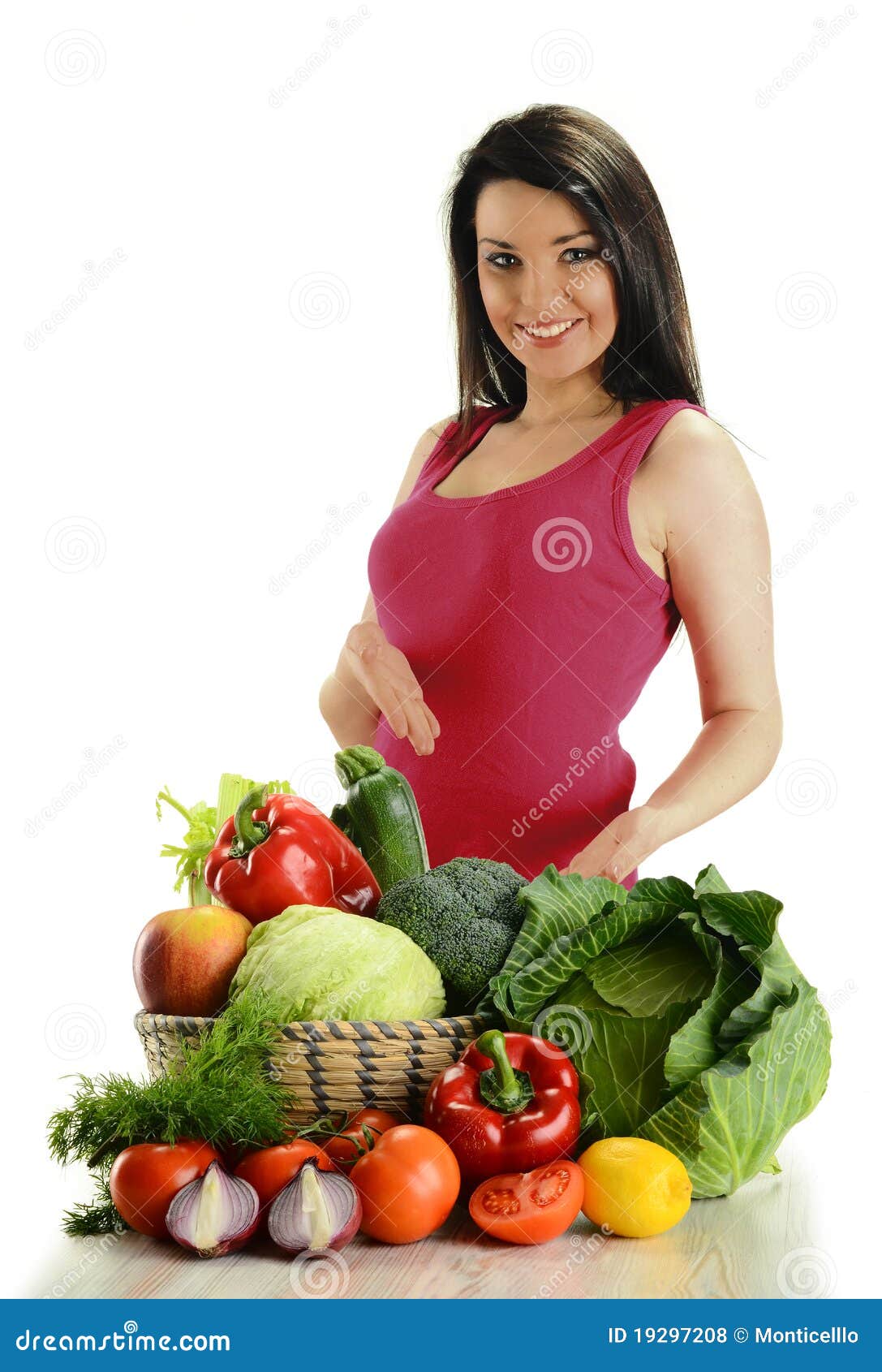Young Woman and Vegetables Isolated on White Stock Photo - Image of ...
