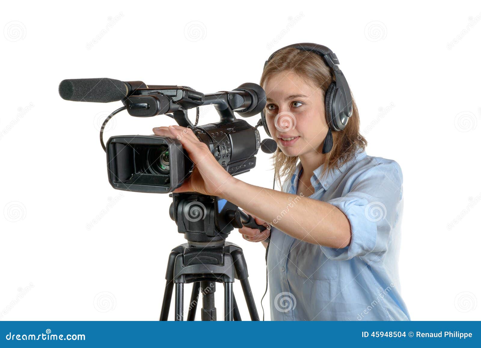 Young Woman with a Video Camera Stock Photo - Image of looking, lens ...