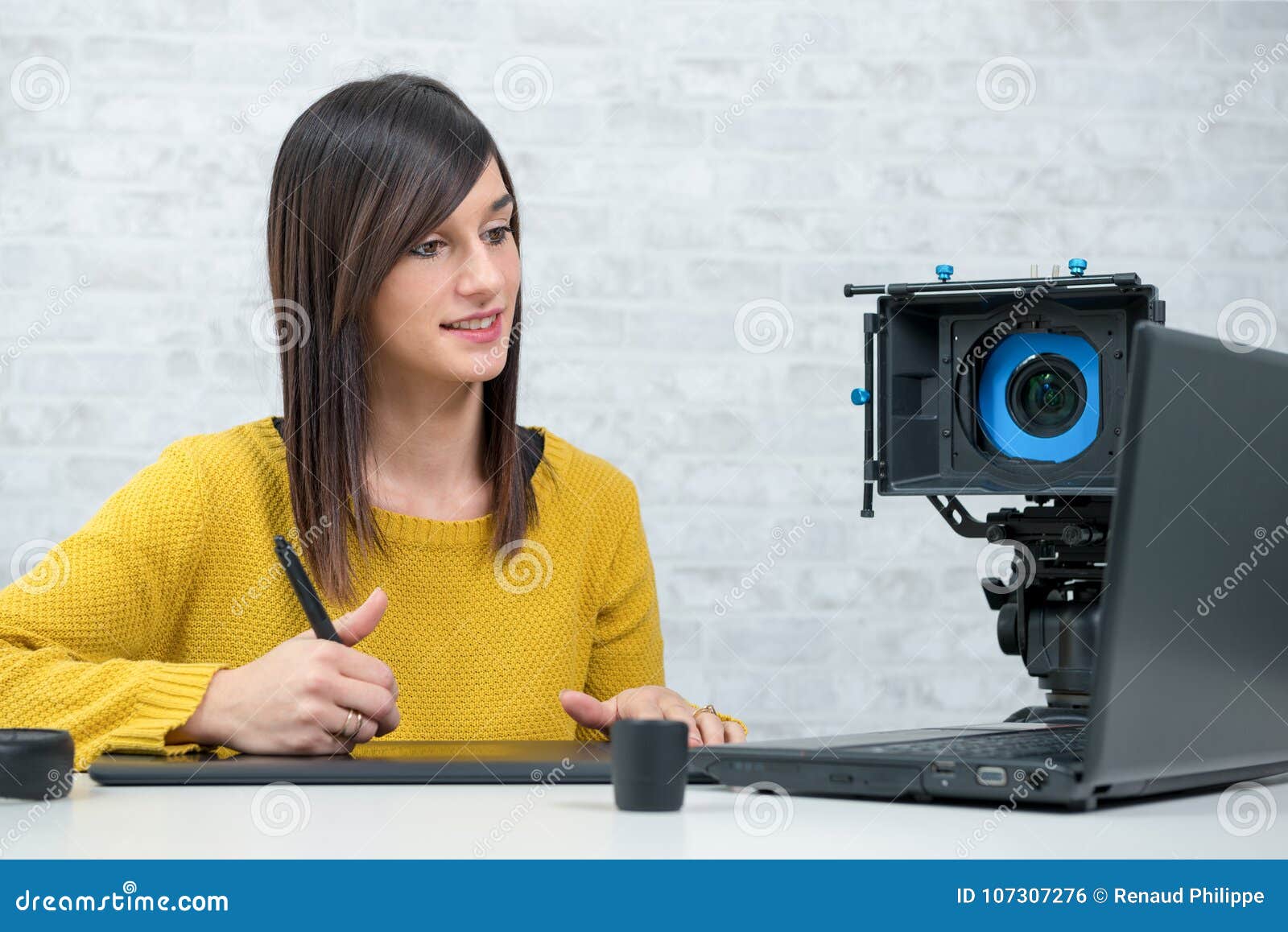 Young Woman Video Editor Working in Studio Stock Photo - Image of film ...