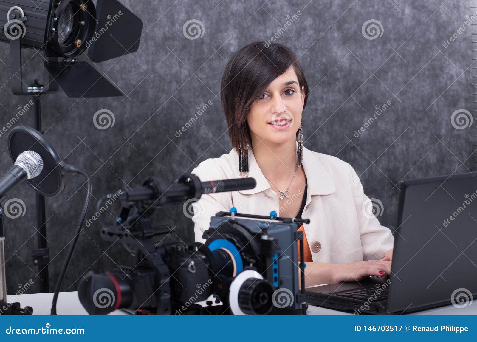 Young Woman Video Editor Working in Studio Stock Image - Image of ...