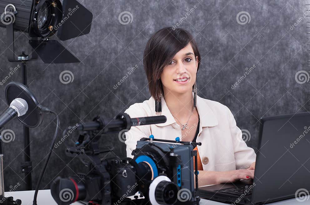Young Woman Video Editor Working in Studio Stock Image - Image of ...