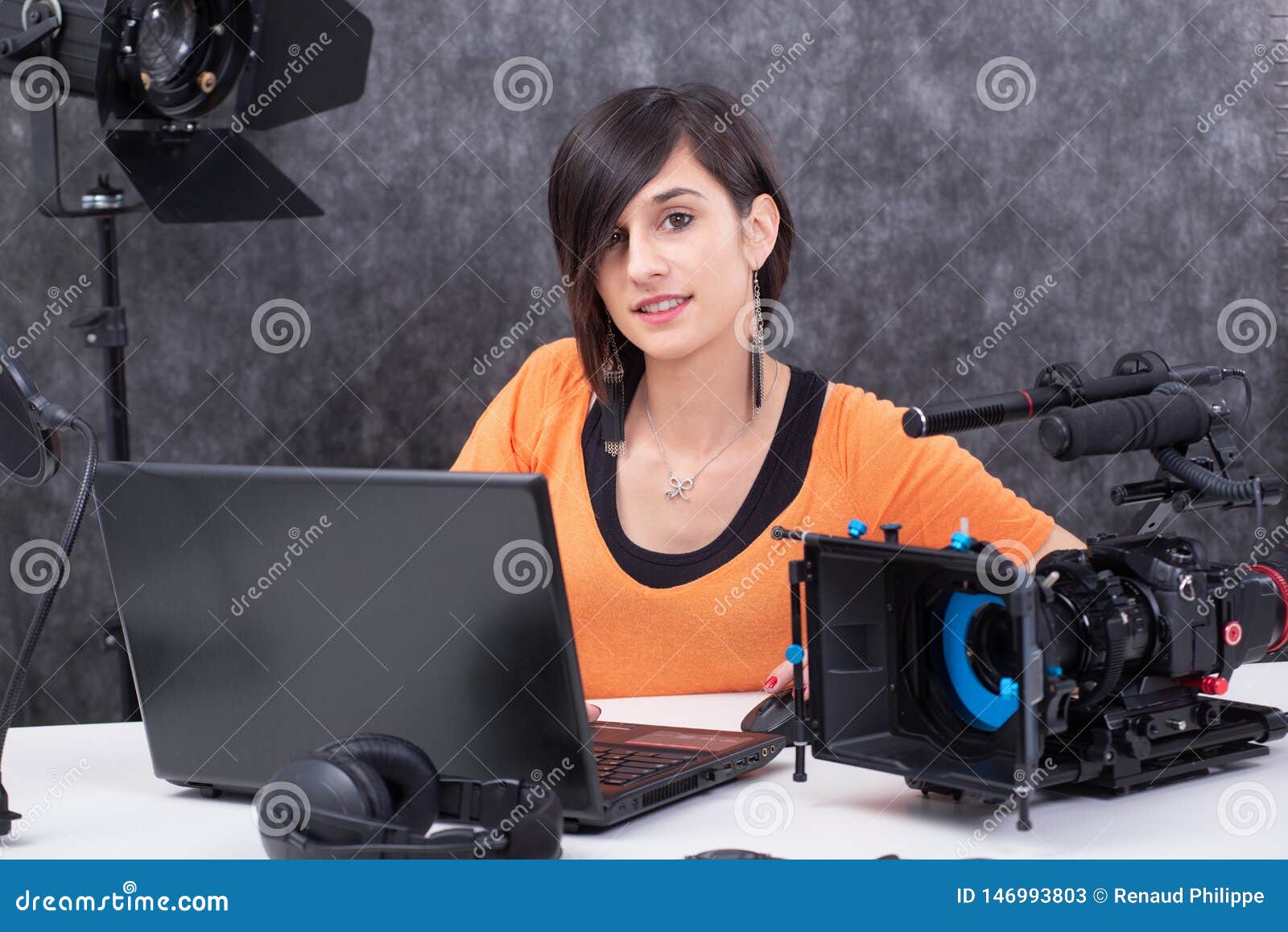 Young Woman Video Editor Working in Studio Stock Image - Image of ...