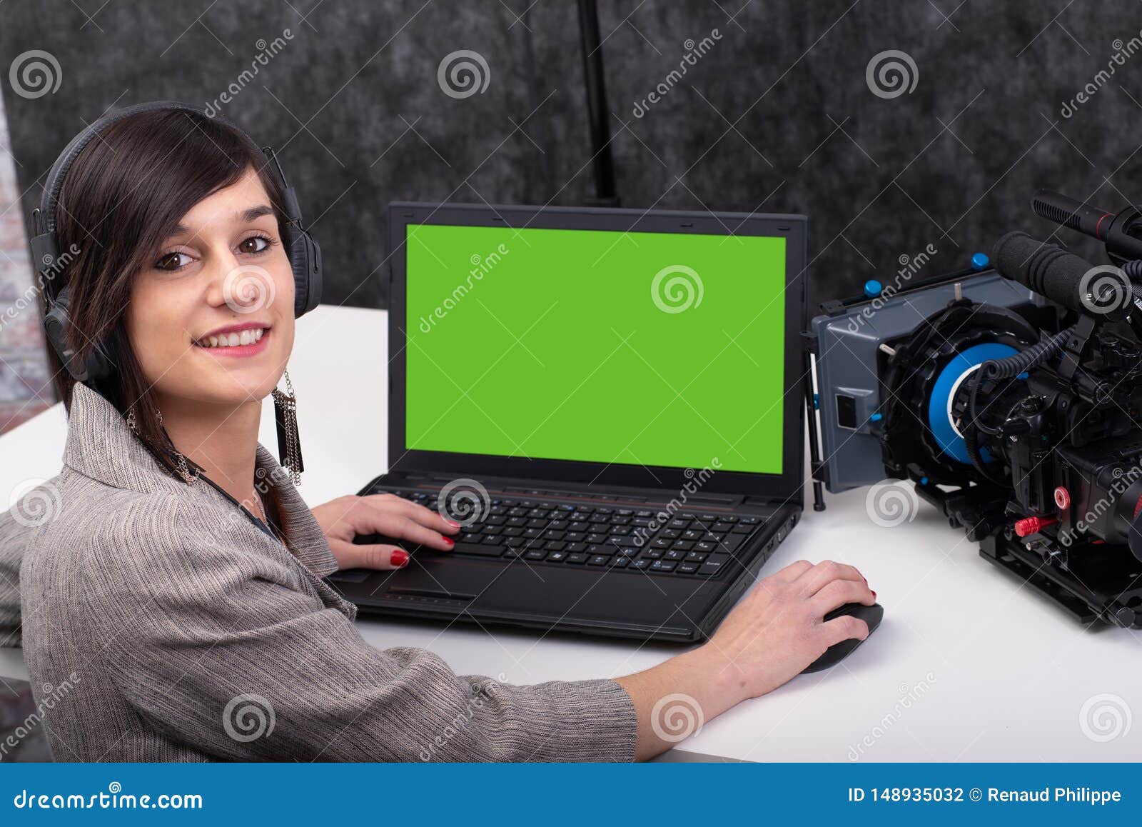 Young Woman Video Editor Working in Studio Stock Photo - Image of movie ...