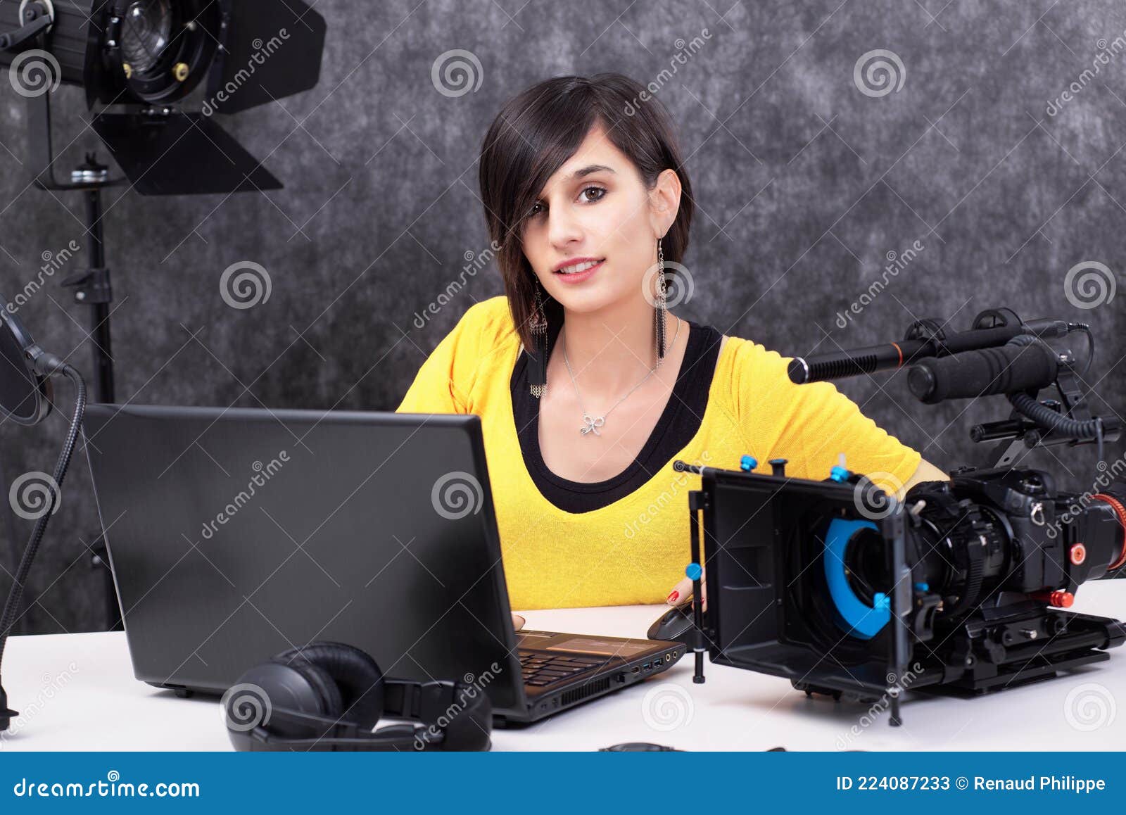 Young Woman Video Editor Working in Studio Stock Image - Image of ...