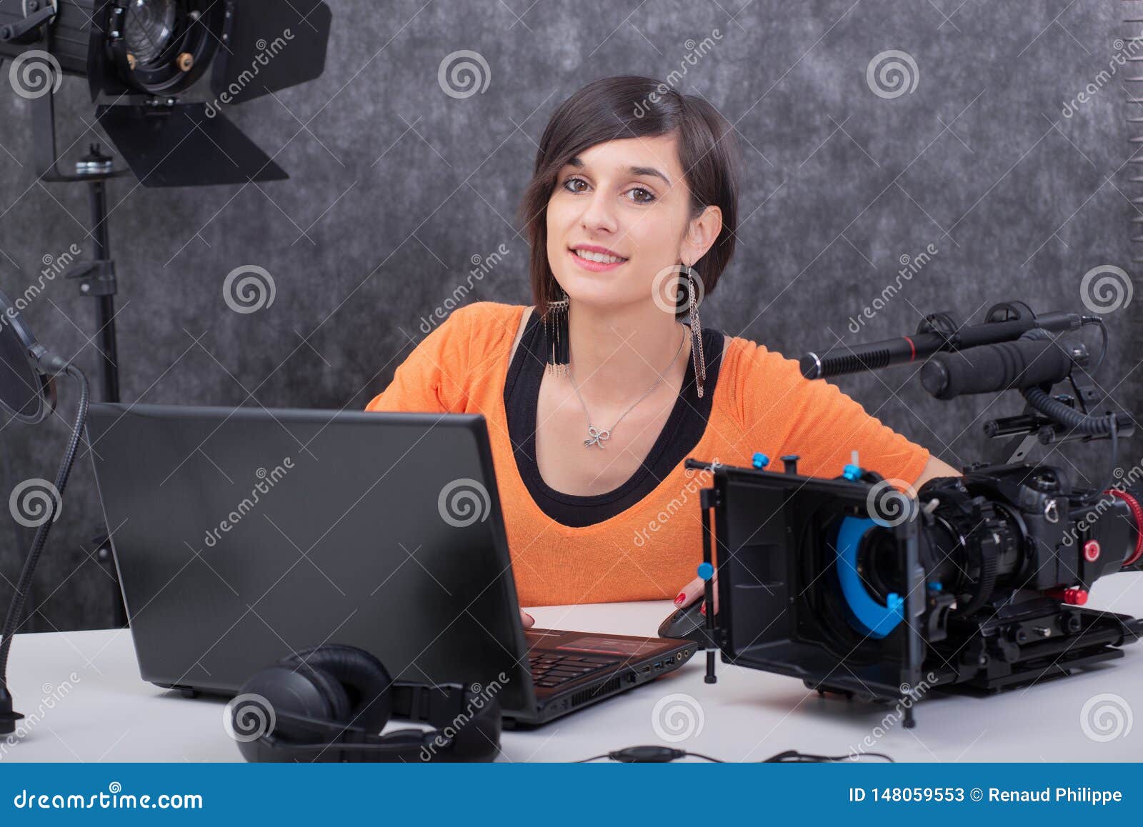 Young Woman Video Editor Working in Studio Stock Image - Image of ...