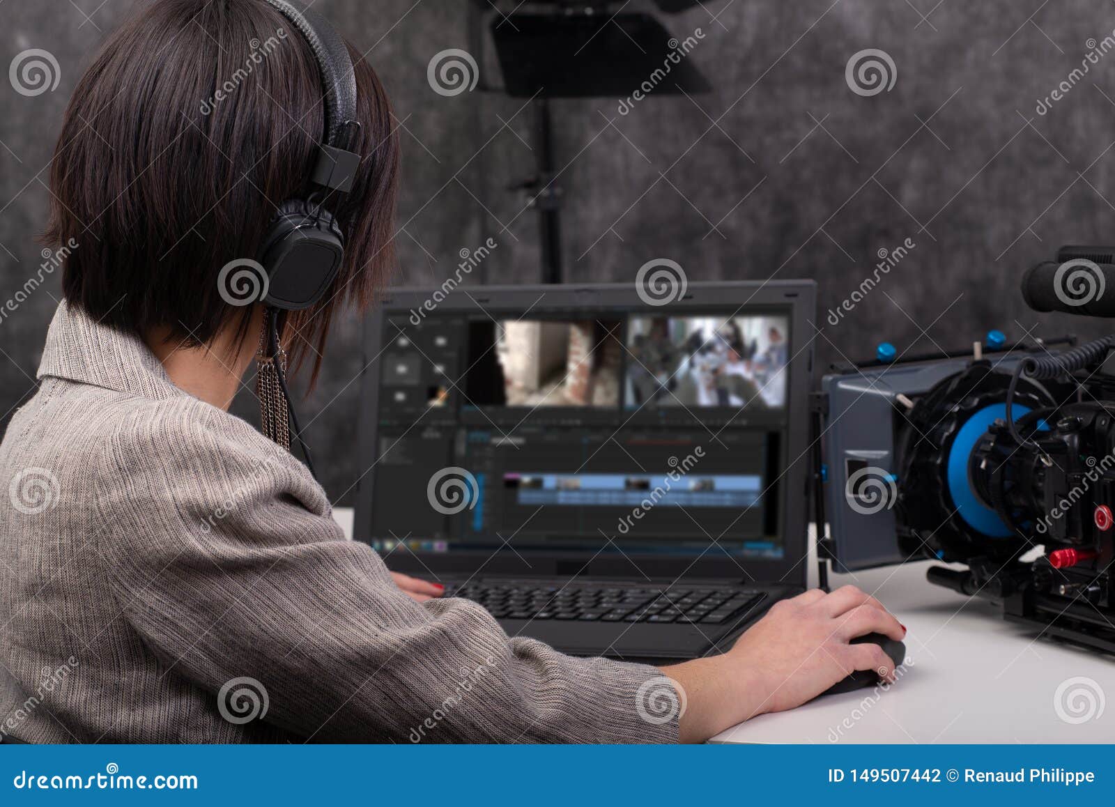 Young Woman Video Editor Working in Studio Stock Photo - Image of ...