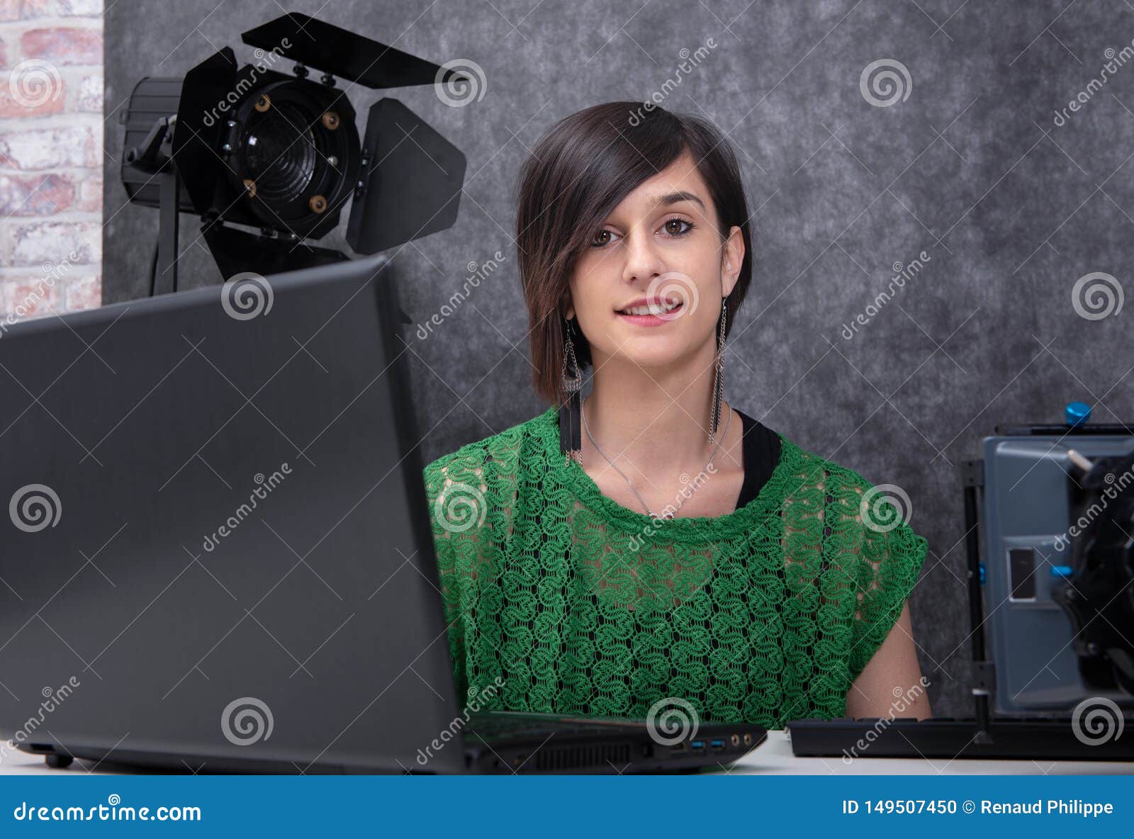 Young Woman Video Editor Working in Studio Stock Photo - Image of movie ...