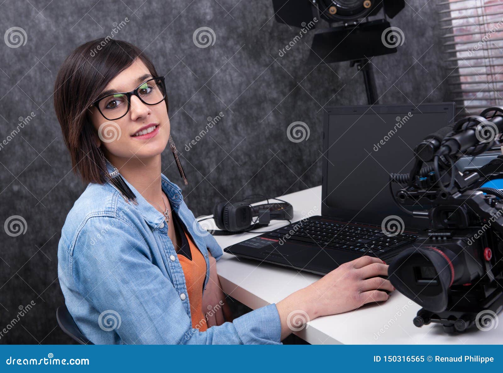 Young Woman Video Editor Working in Studio Stock Image - Image of ...