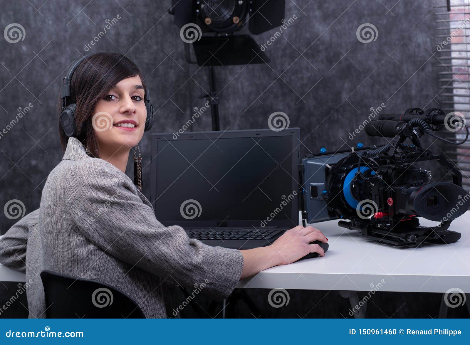Young Woman Video Editor Working in Studio Stock Photo - Image of ...