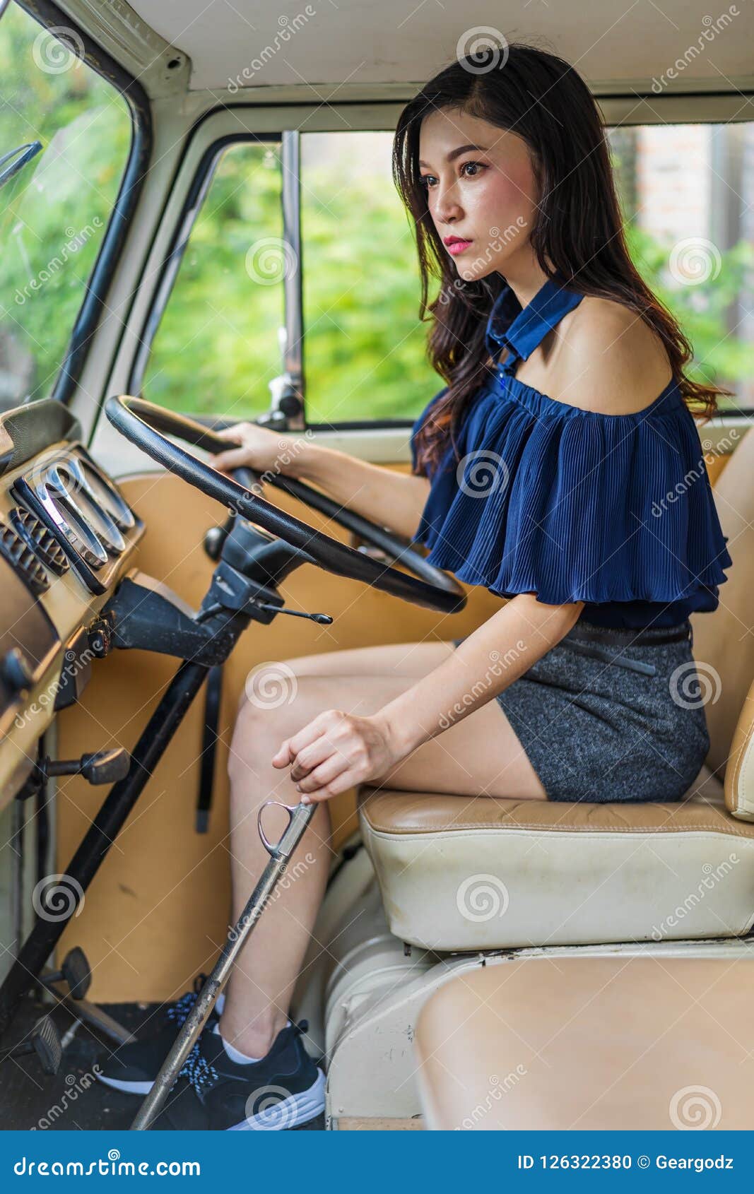 Young woman in vintage car stock photo. Image of automobile - 126322380