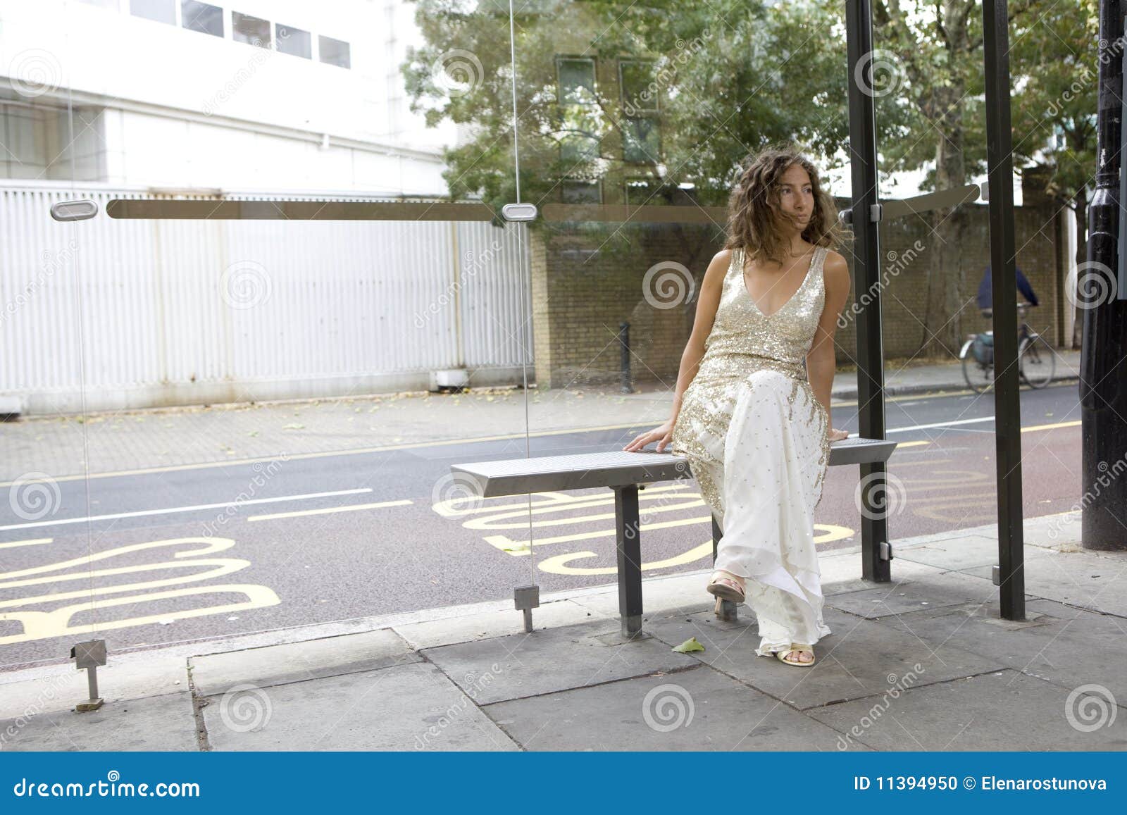 Young Woman is Waiting for the Morning Bus Stock Photo - Image of ...