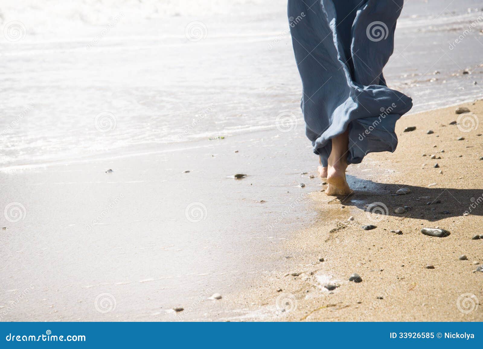 Young Woman Walk on a Beach Stock Image - Image of bright, adventure ...