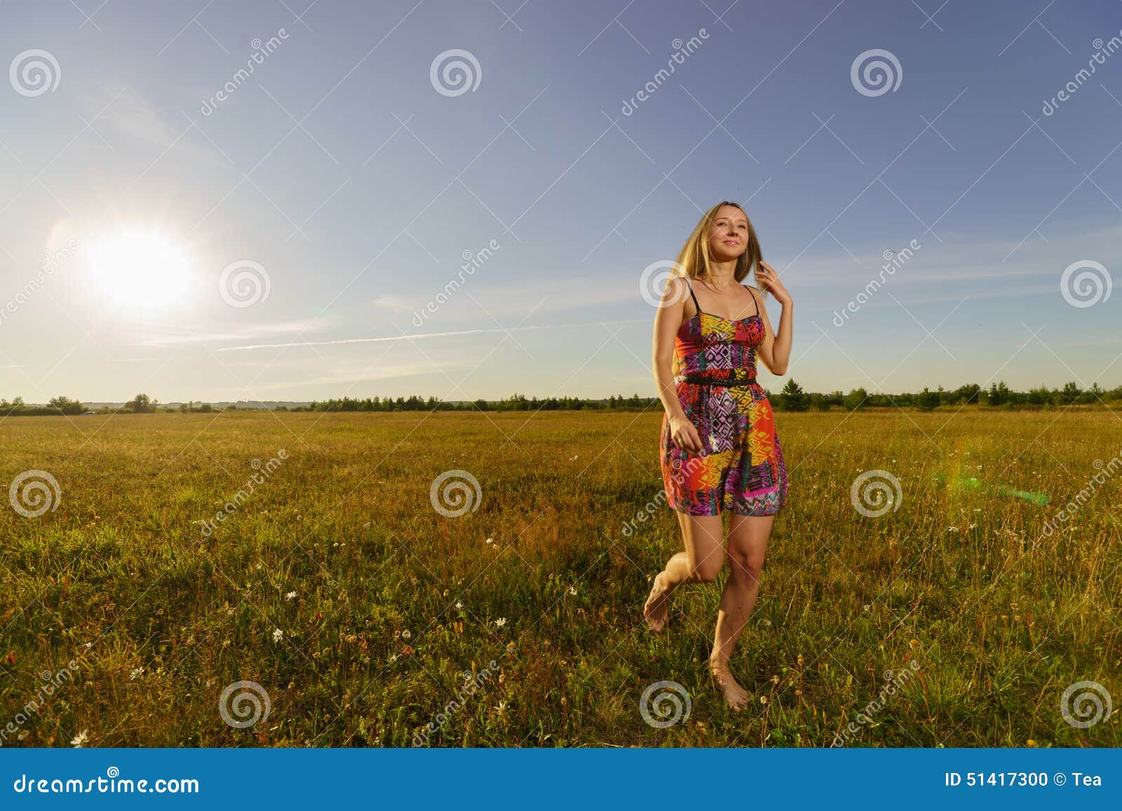 Young Woman Walk in the Field Stock Photo - Image of female, lifestyle ...