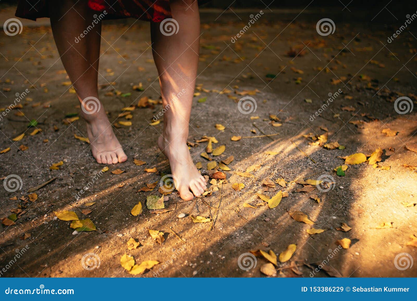 Young Woman Walking Barefoot through Autumn Leaves Stock Image - Image ... Young Woman Walking Barefoot through Autumn Leaves Stock Image - Image ...
