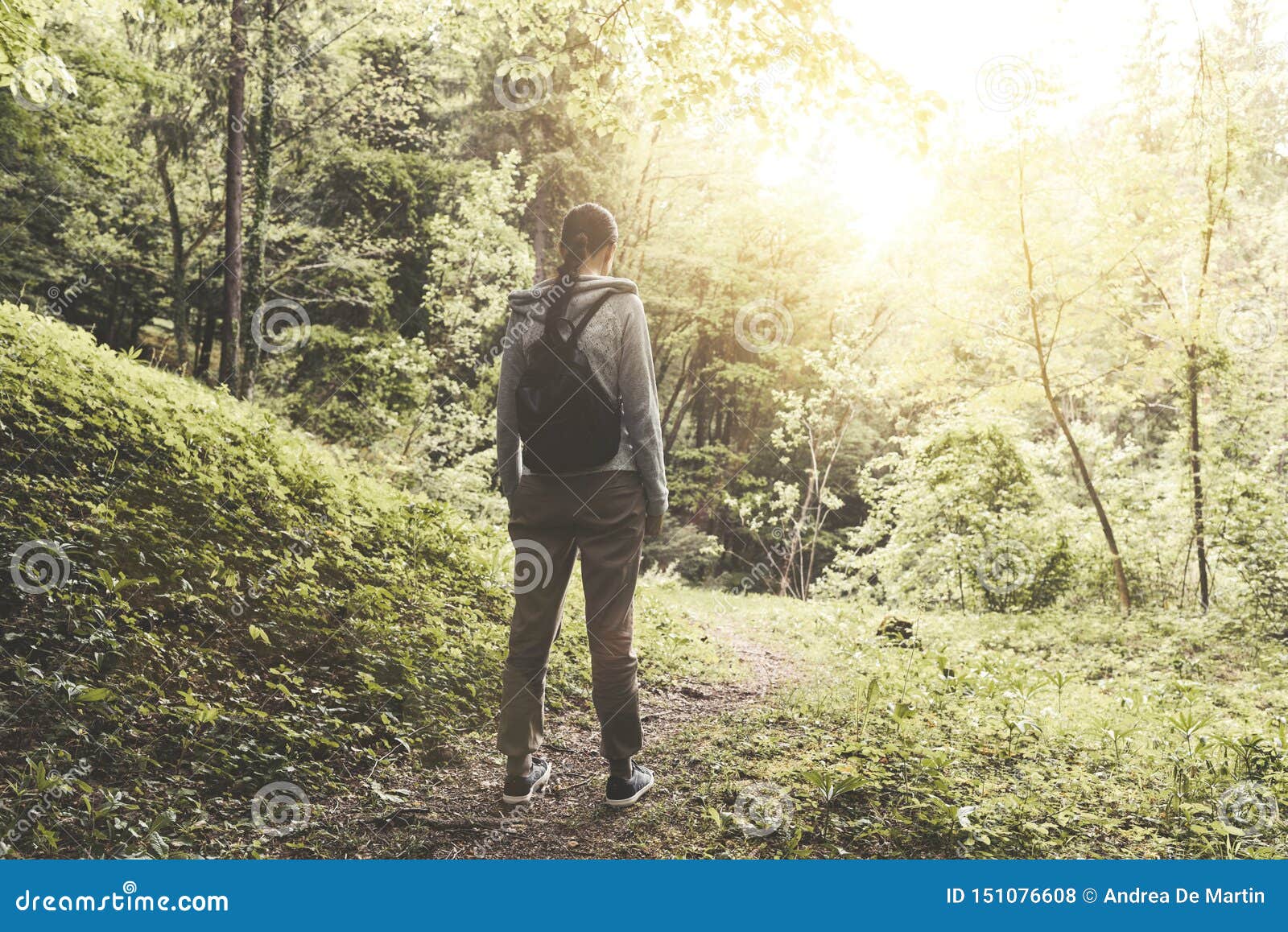 Young Woman Walking in Nature and Relaxing Stock Photo - Image of back ...