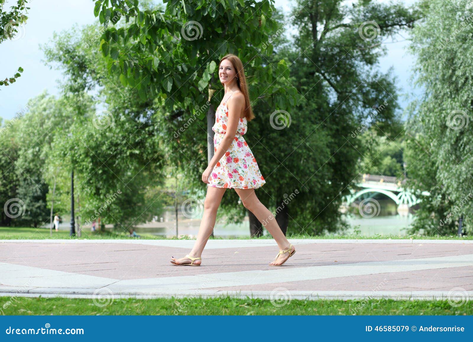 Young Woman Walking on the Summer Park Stock Image - Image of pout ...