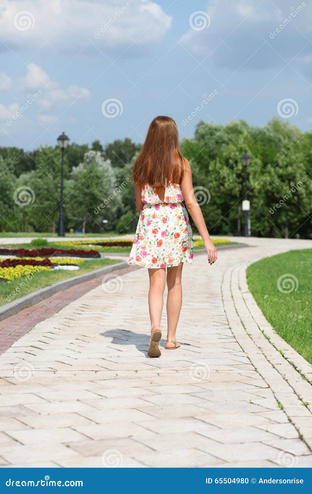 Young Woman Walking on the Summer Park Stock Photo - Image of pout ...