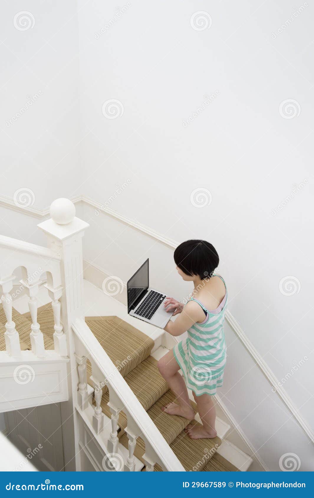 Young Woman Walking Up with Laptop in Hands Stock Image - Image of ...