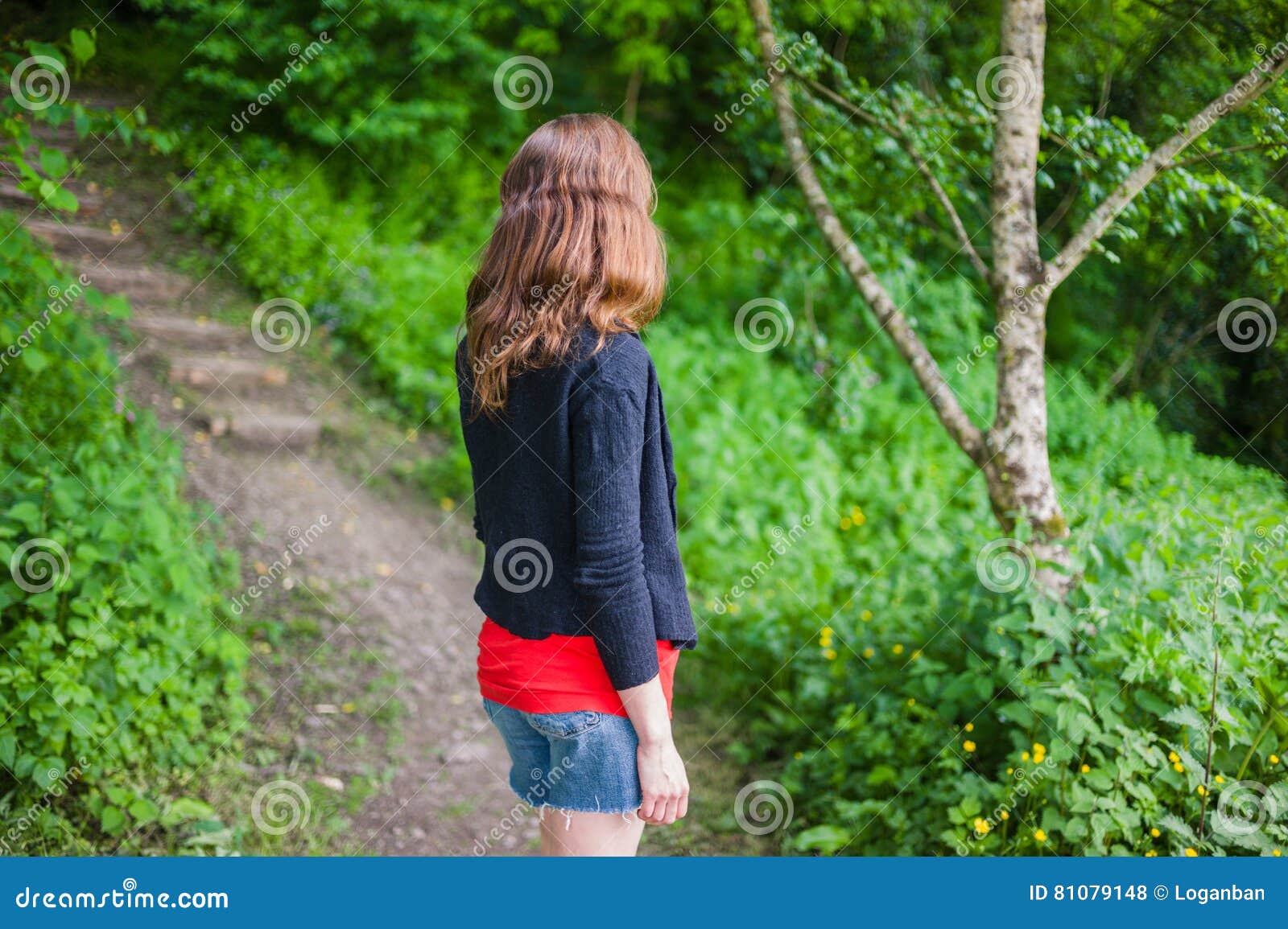 Young Woman Walking in the Woods Stock Photo - Image of nature, meadow ...